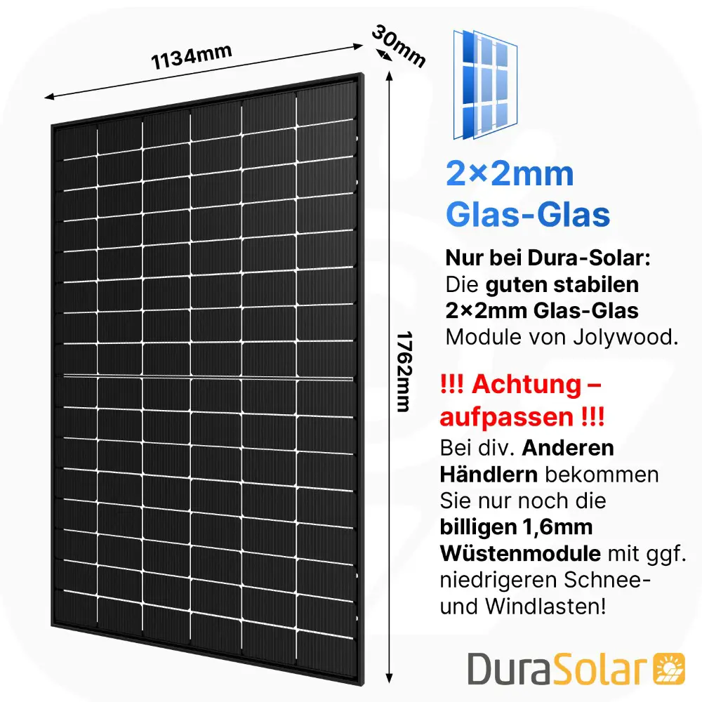 Jolywood 455W Bifazial 2x2mm Glas-Glas Modul JW-HD96N 455W - Palettenpreis (37 Stk.) - PV Solar ...